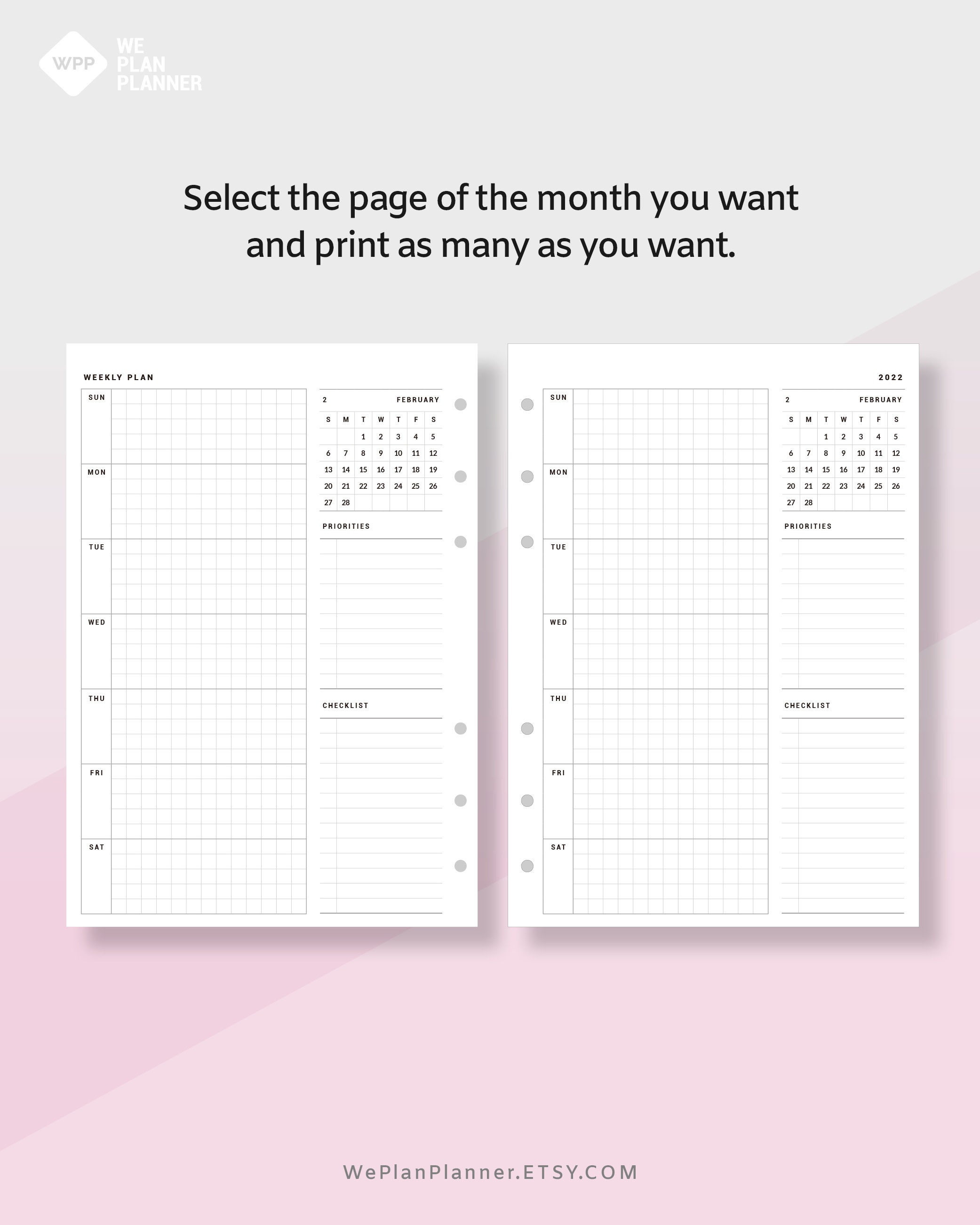 2022 Weekly Planner Calendar Printable Weekly Planner Agenda - Etsy