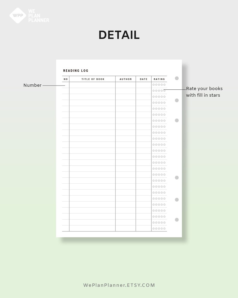 Printable Simple Book Reading Log Planner Inserts Template for | Etsy