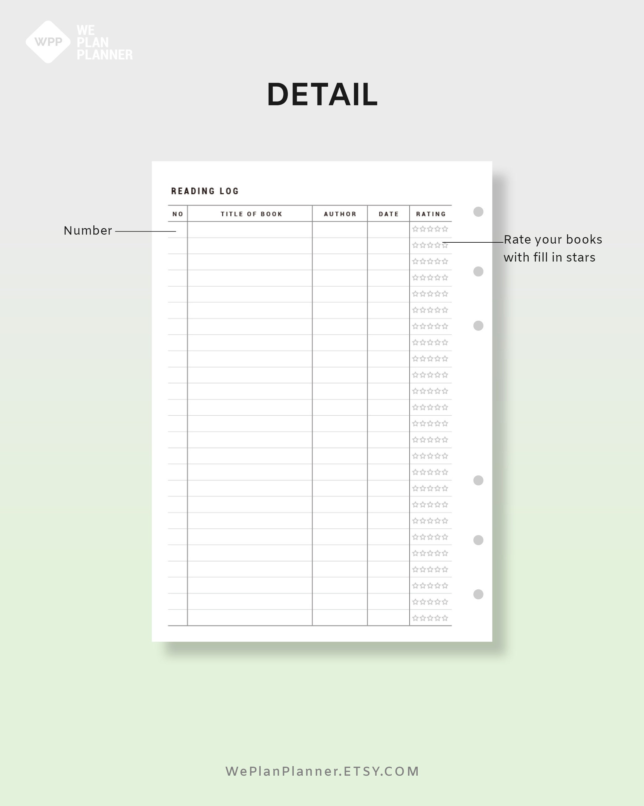 Printable Simple Book Reading Log Planner Inserts Template for - Etsy