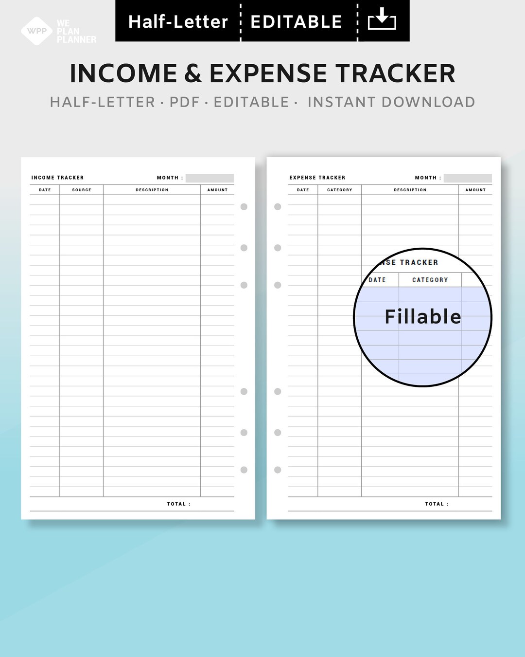 Income & Expense Tracker Printable Planner Fillable Business Financial ...