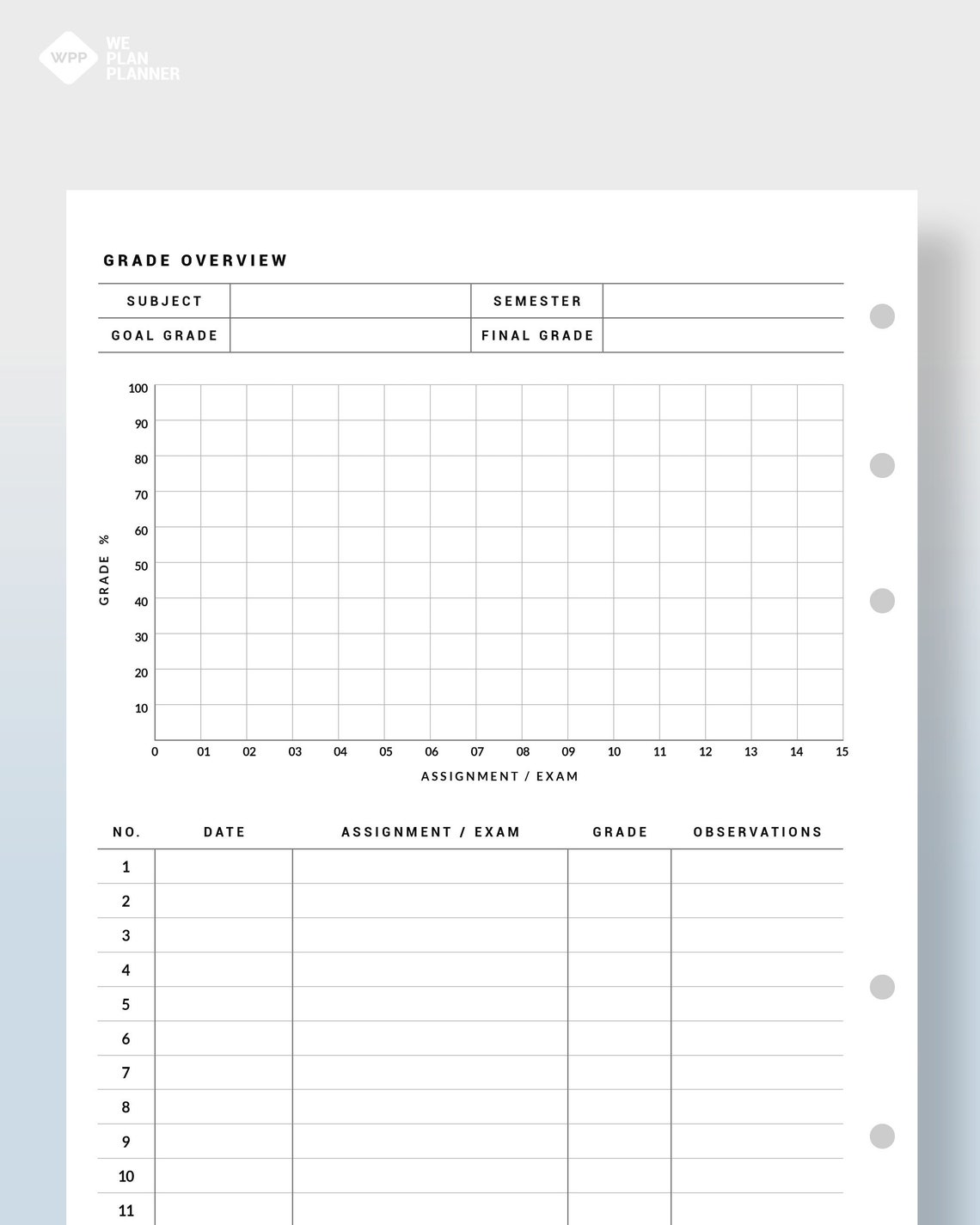 Grade Tracker Grade Overview College Student Planner Study Planner ...