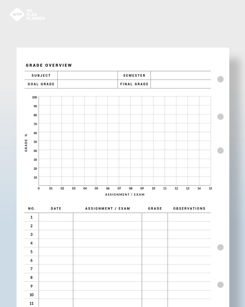 Grade Tracker | Grade Overview College Student Planner | Study Planner ...