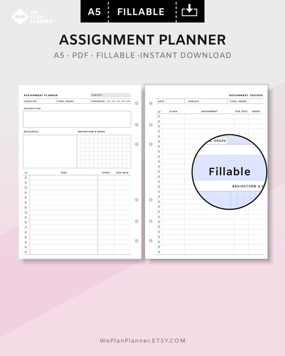 Paper Assignment Tracker Homework Planner Academic Planner School Planner Assignment Planner ...