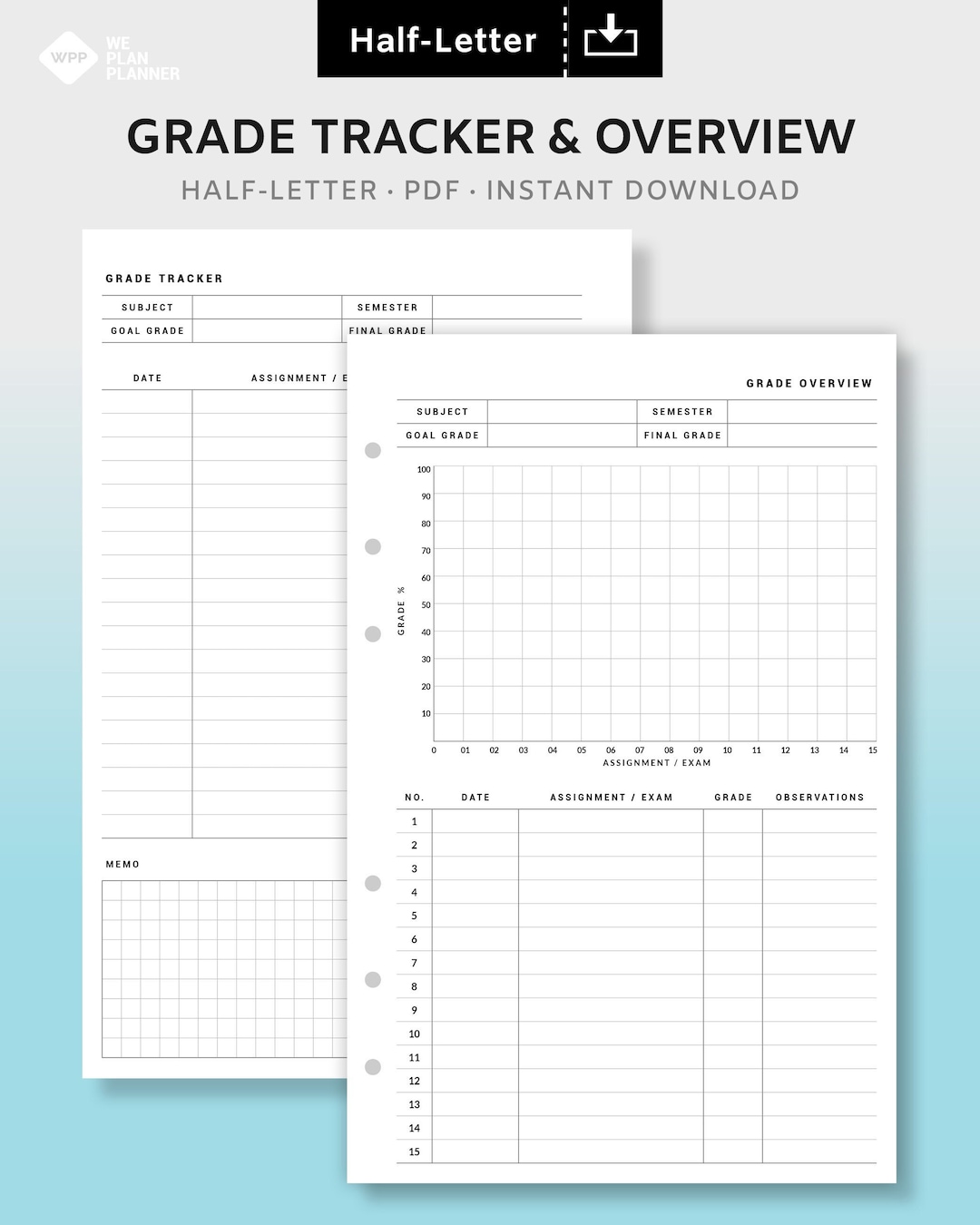 Grade Tracker | Grade Overview College Student Planner | Study Planner ...
