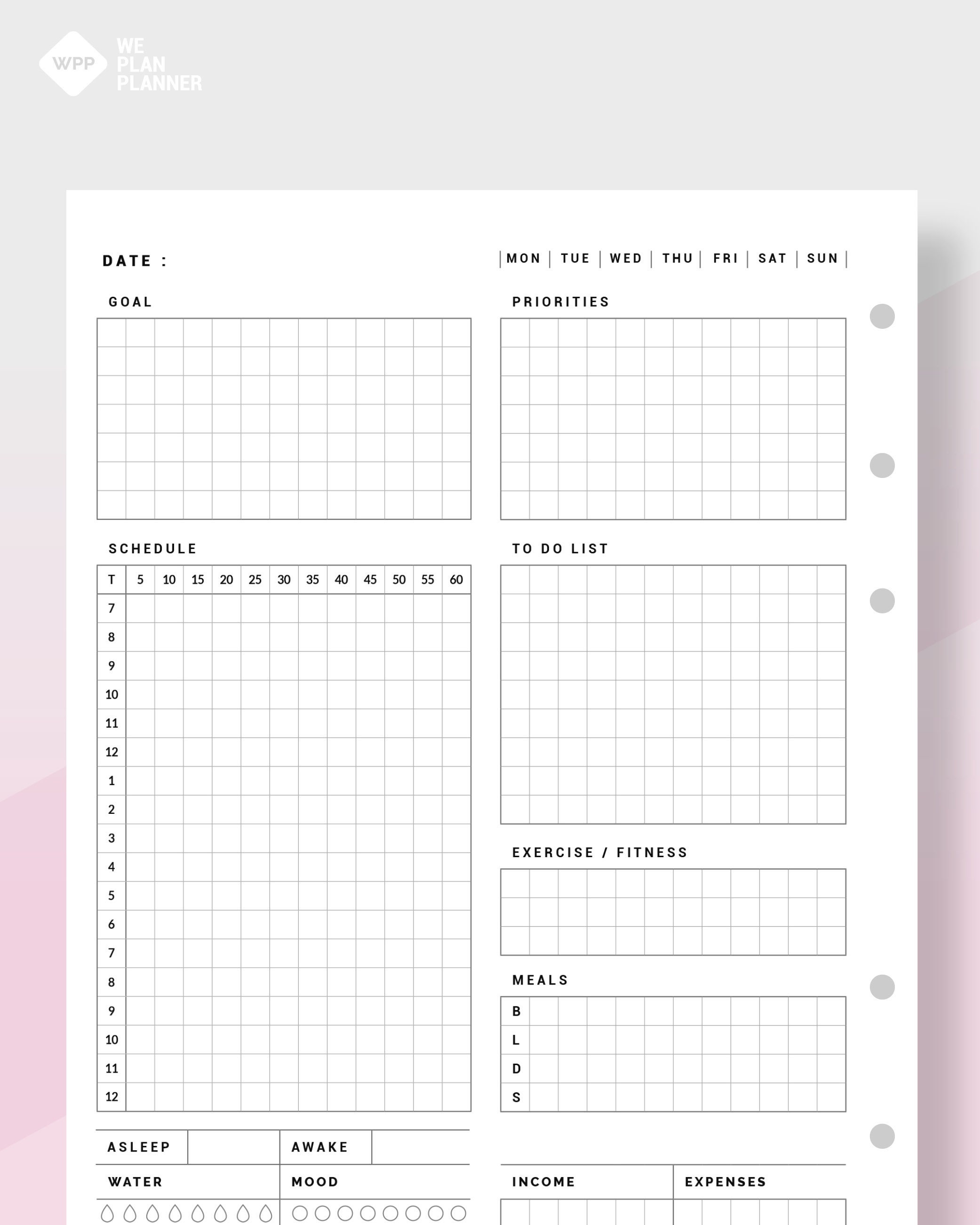Printable Daily Task Planner timetable Minimalist Hourly Planner & Mood ...