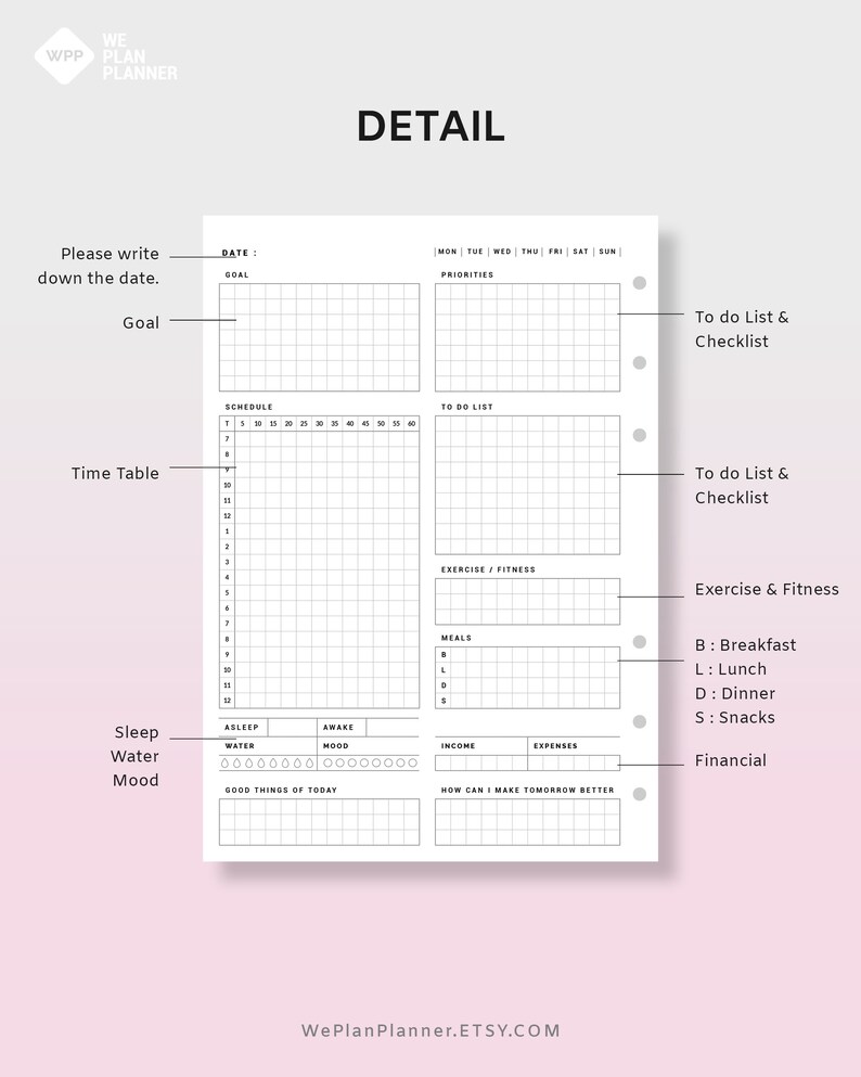 Printable Daily Task Planner timetable Minimalist Hourly Planner & Mood ...