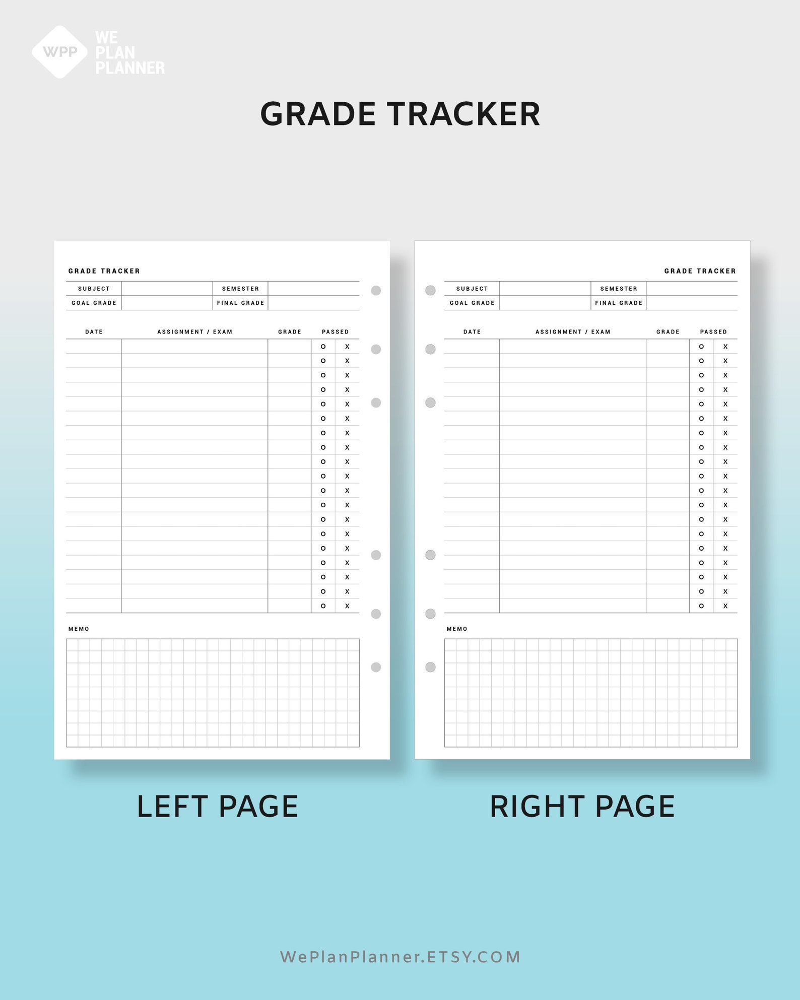 Grade Tracker | Grade Overview College Student Planner | Study Planner ...