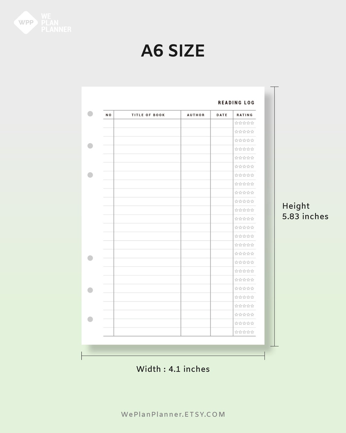 Printable Simple Book Reading Log Planner Inserts Template for | Etsy