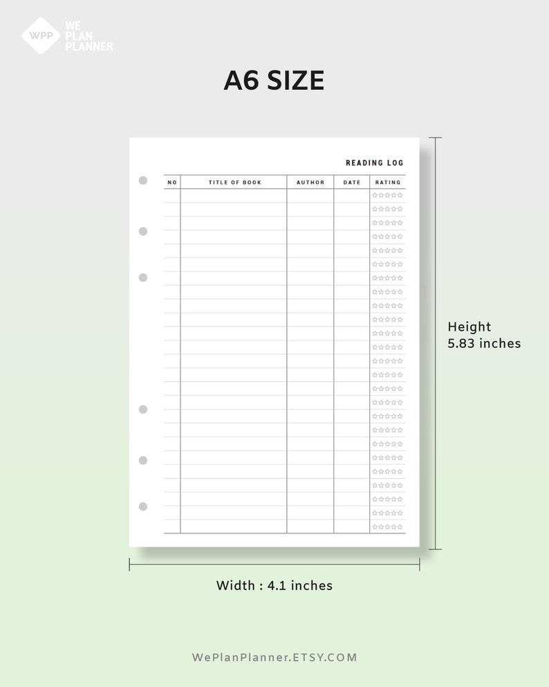 Printable Simple Book Reading Log Planner Inserts Template for | Etsy