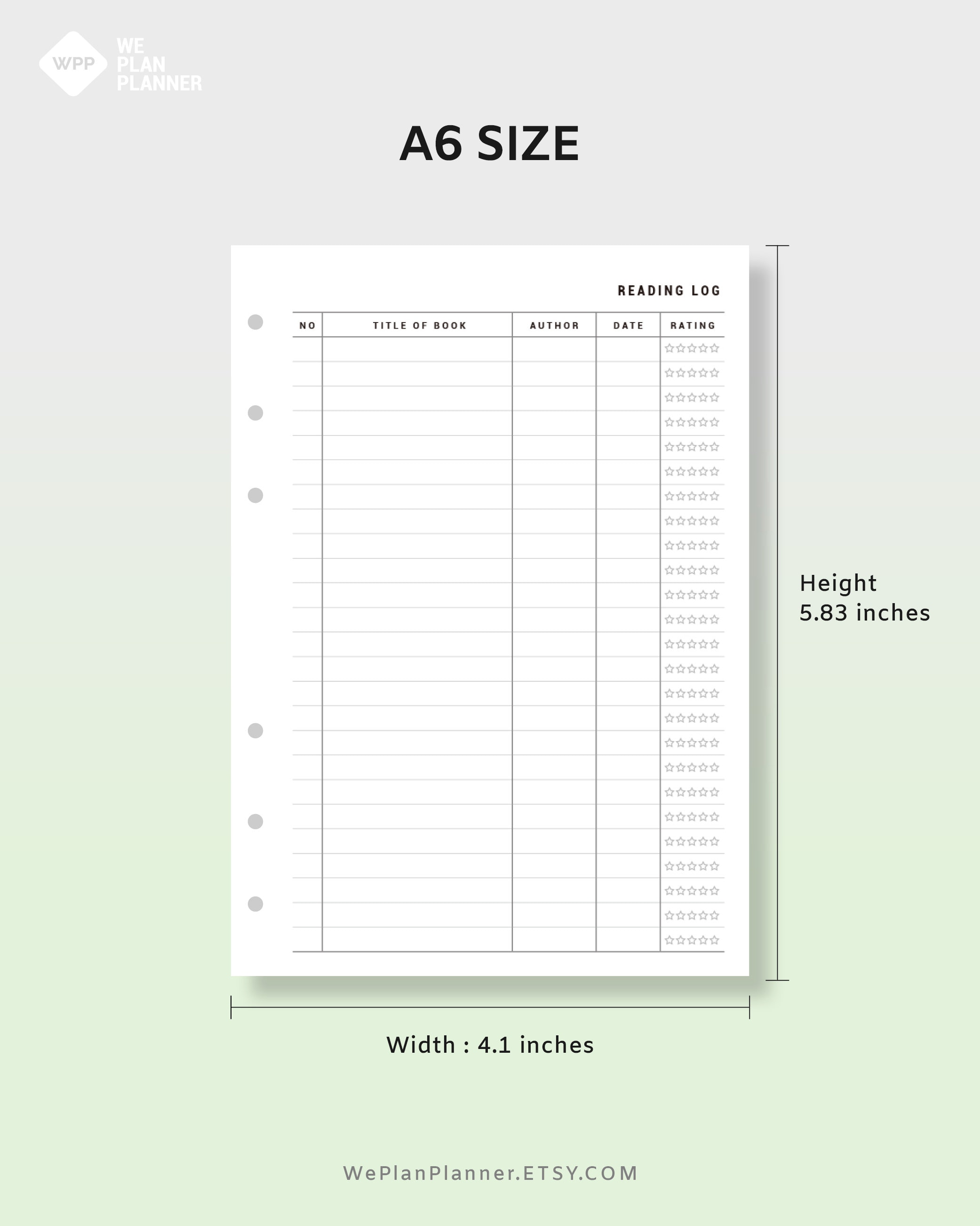 Printable Simple Book Reading Log Planner Inserts Template for - Etsy