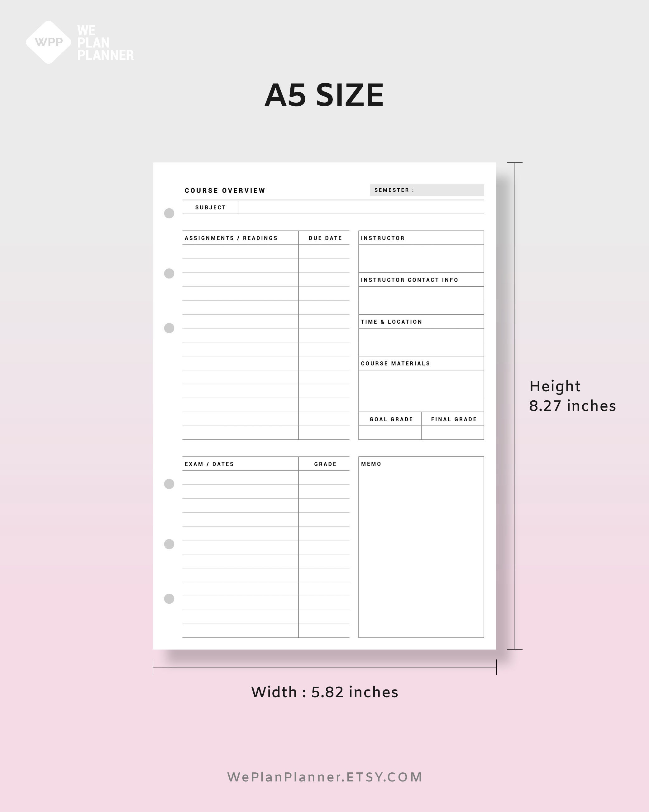 Course Overview College Student Planner Subject Overview - Etsy