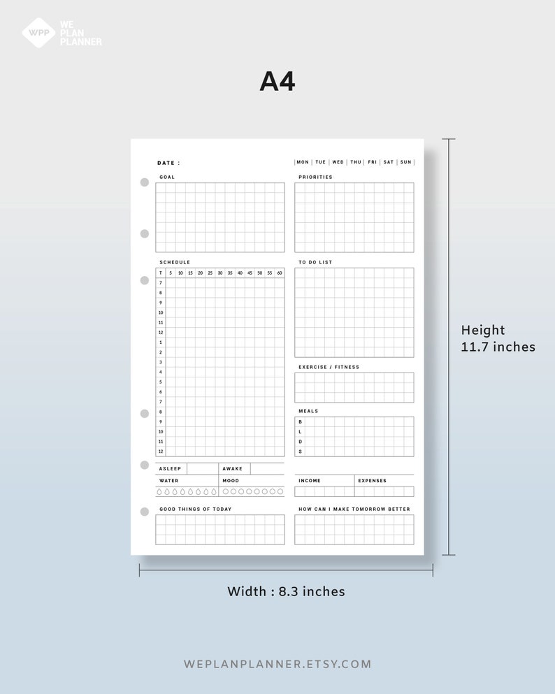 Printable Grid Daily Task Planner timetable Minimalist - Etsy