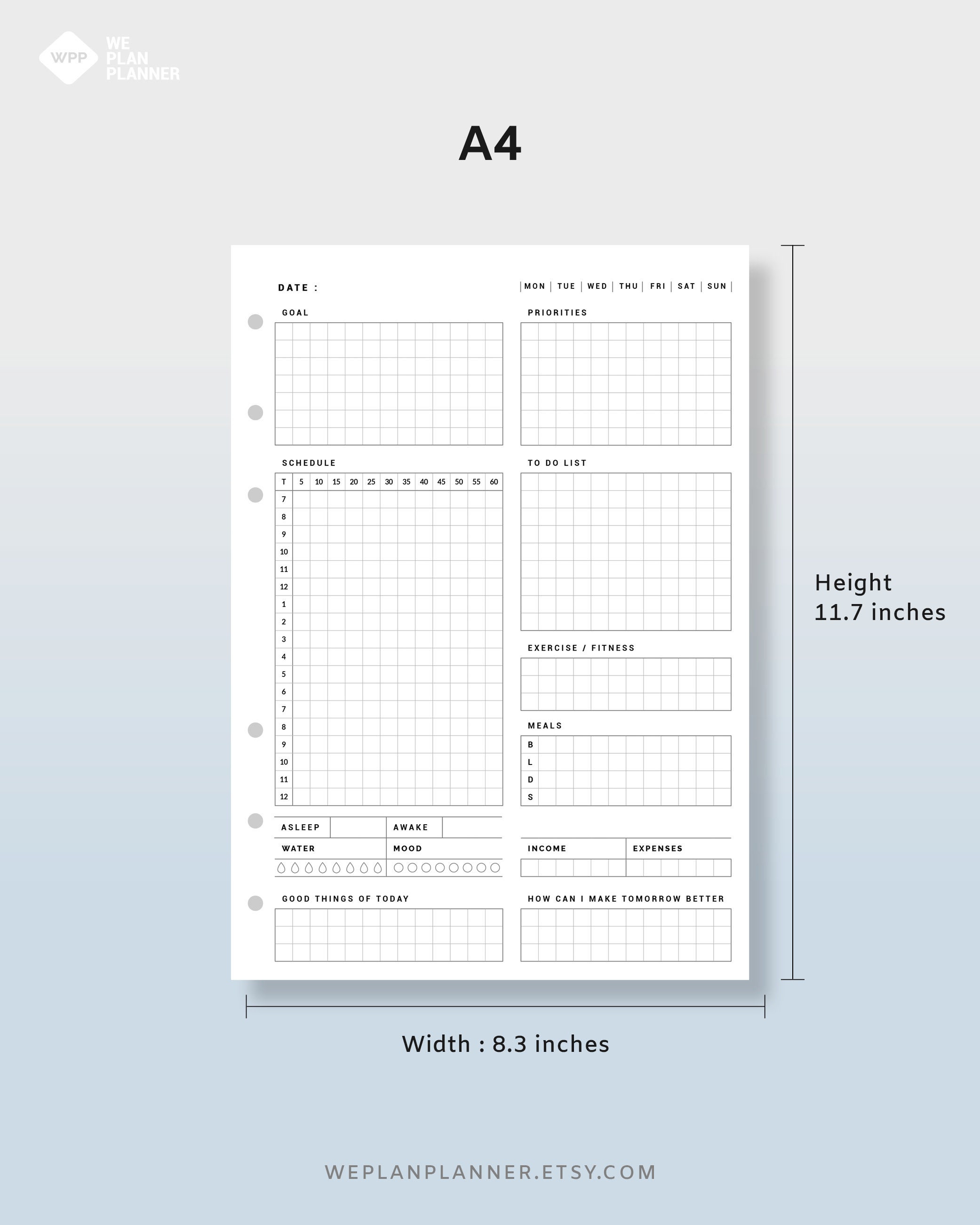 Printable Grid Daily Task Planner timetable Minimalist - Etsy