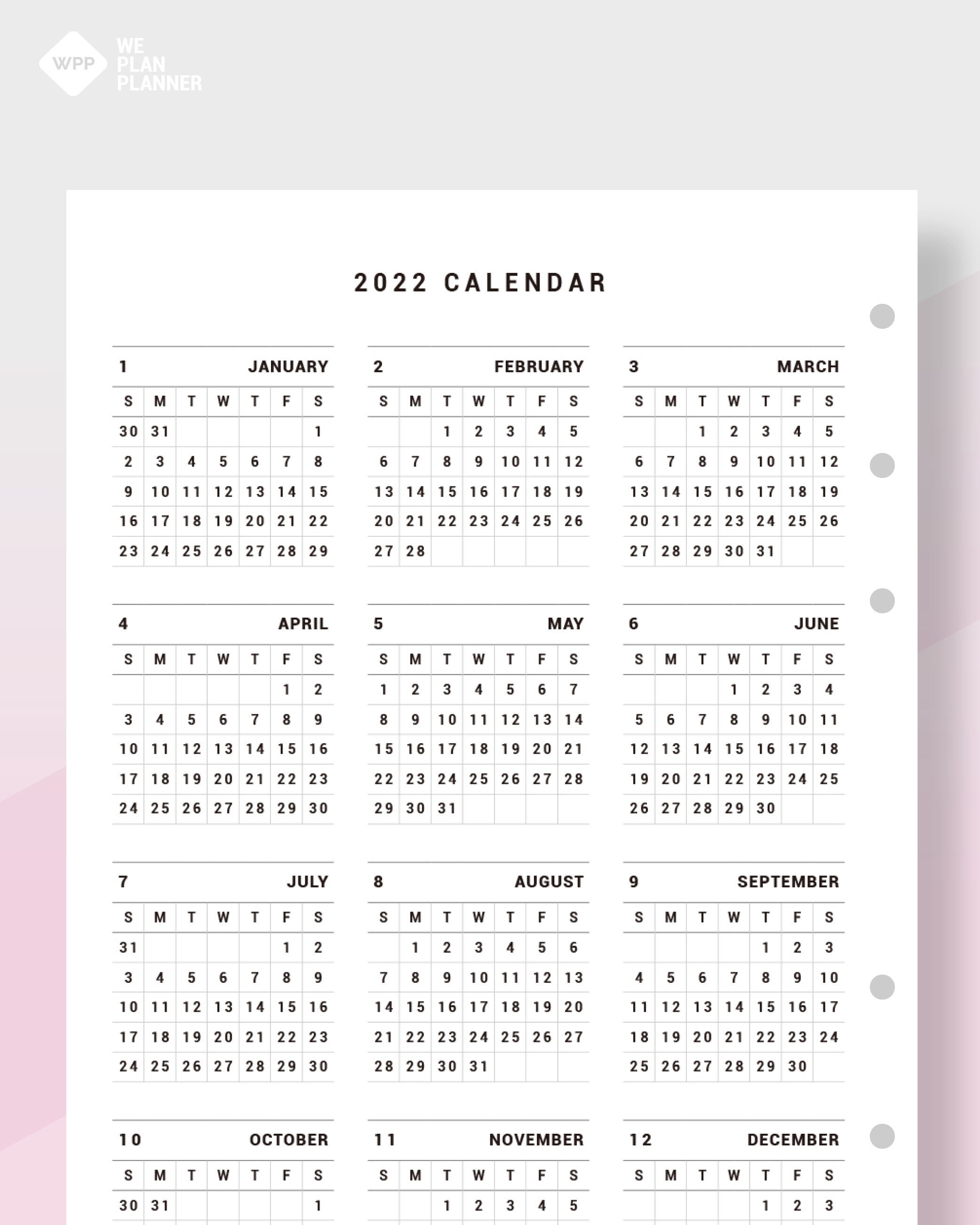 Printable 2022-2023 Calendar Yearly Overview Planner Year at - Etsy