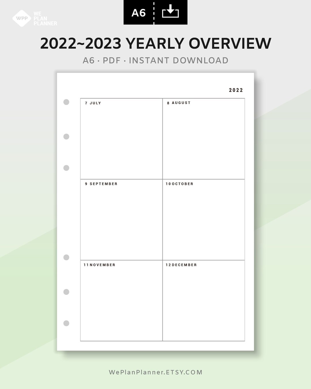 Printable 2022-2023 Yearly Overview Planner Simple Year at a Glance on ...