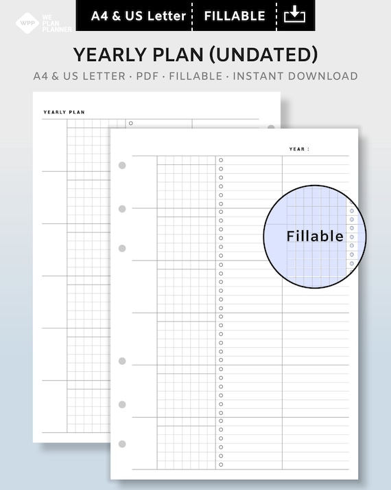 Year at a Glance Printable Undated Yearly Planner Printable | Etsy
