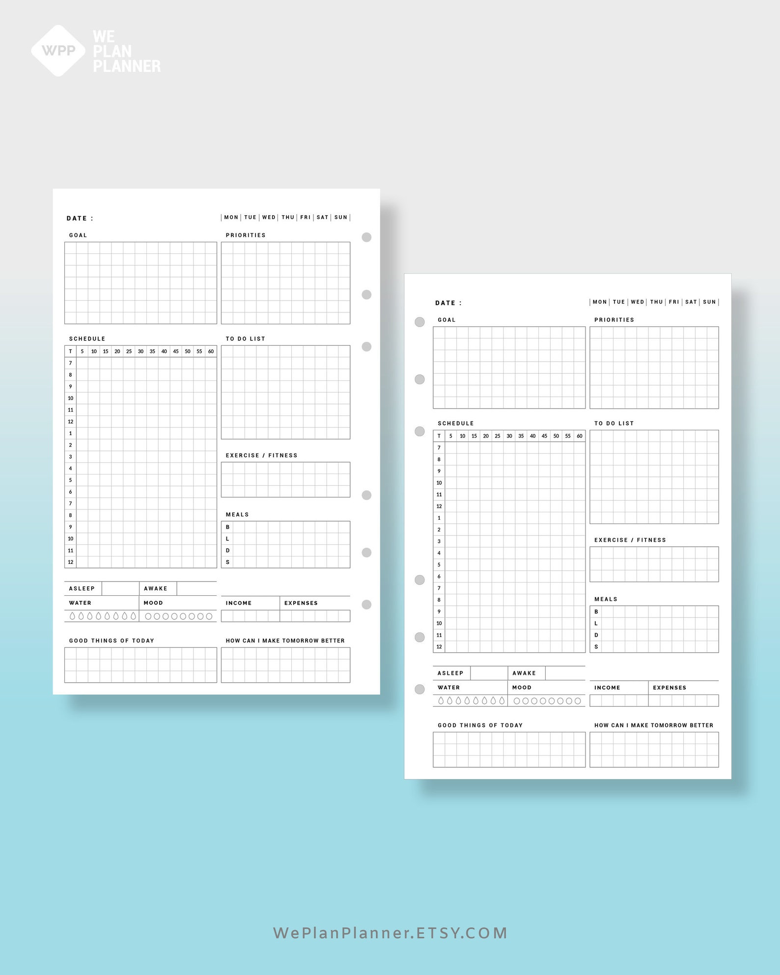 Printable Grid Daily Task Planner timetable Minimalist Hourly Planner ...