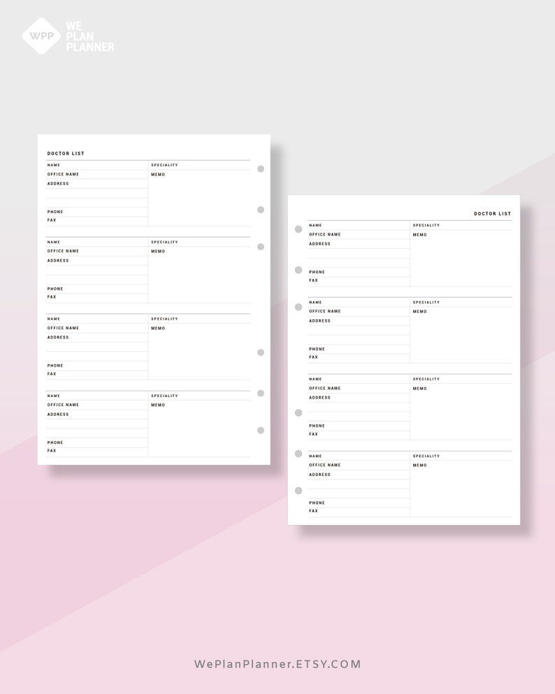Doctor Contacts List | Address Book Inserts Printable Planner ...