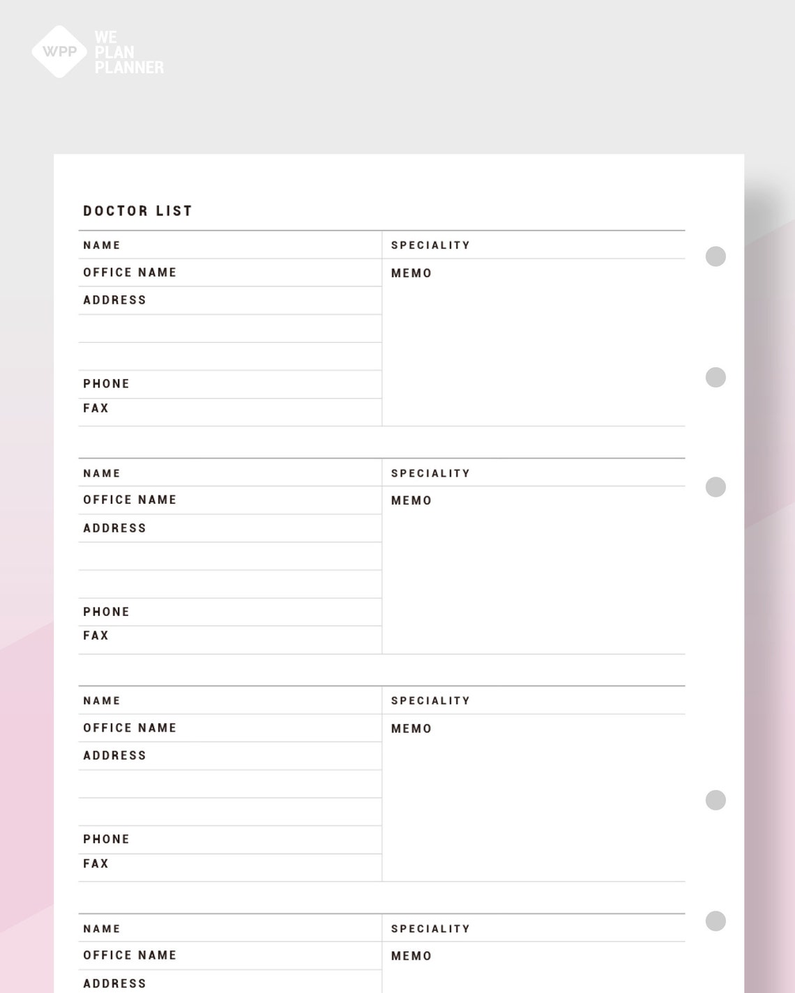Doctor Contacts List Address Book Inserts Printable Planner Fillable ...