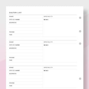 Doctor Contacts List | Address Book Inserts Printable Planner ...