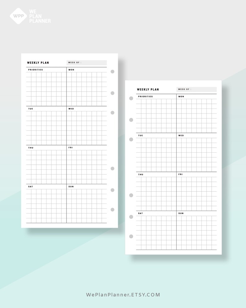 Week on One Page Printable Printable Weekly Planner Agenda Grid Weekly ...