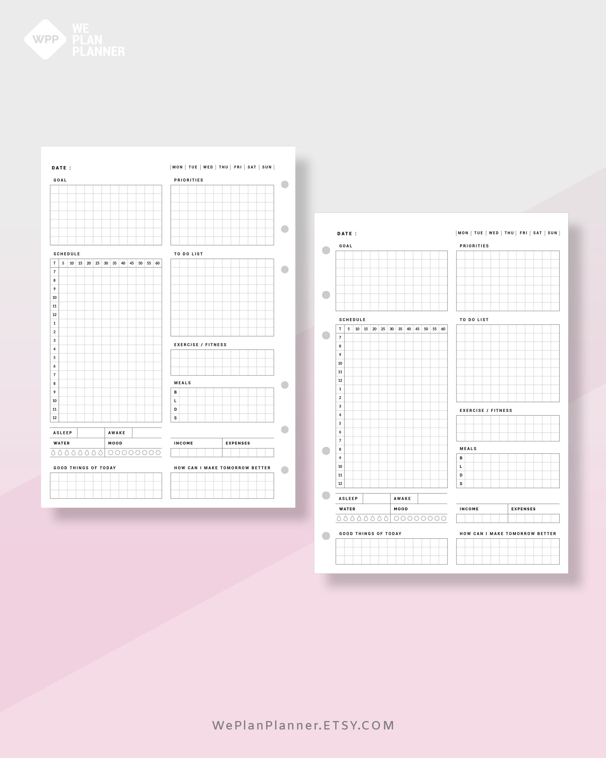 Printable Daily Task Planner timetable Minimalist Hourly Planner & Mood ...
