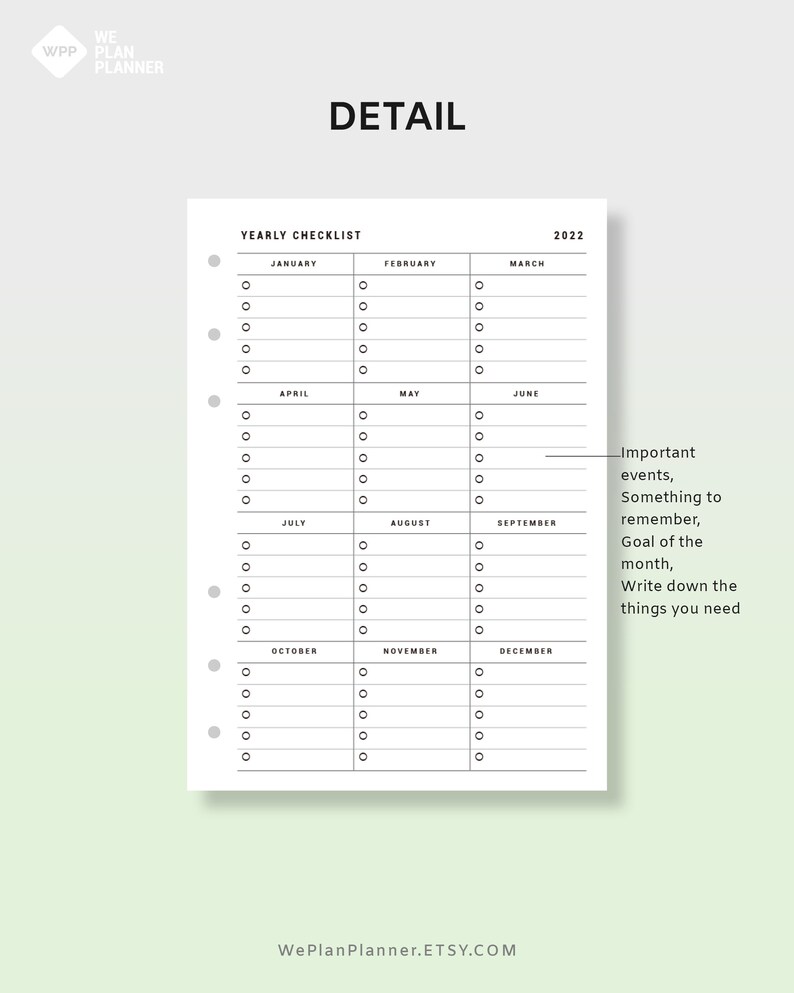 Printable 2022-2023 Yearly Overview Planner Yearly Checklist - Etsy