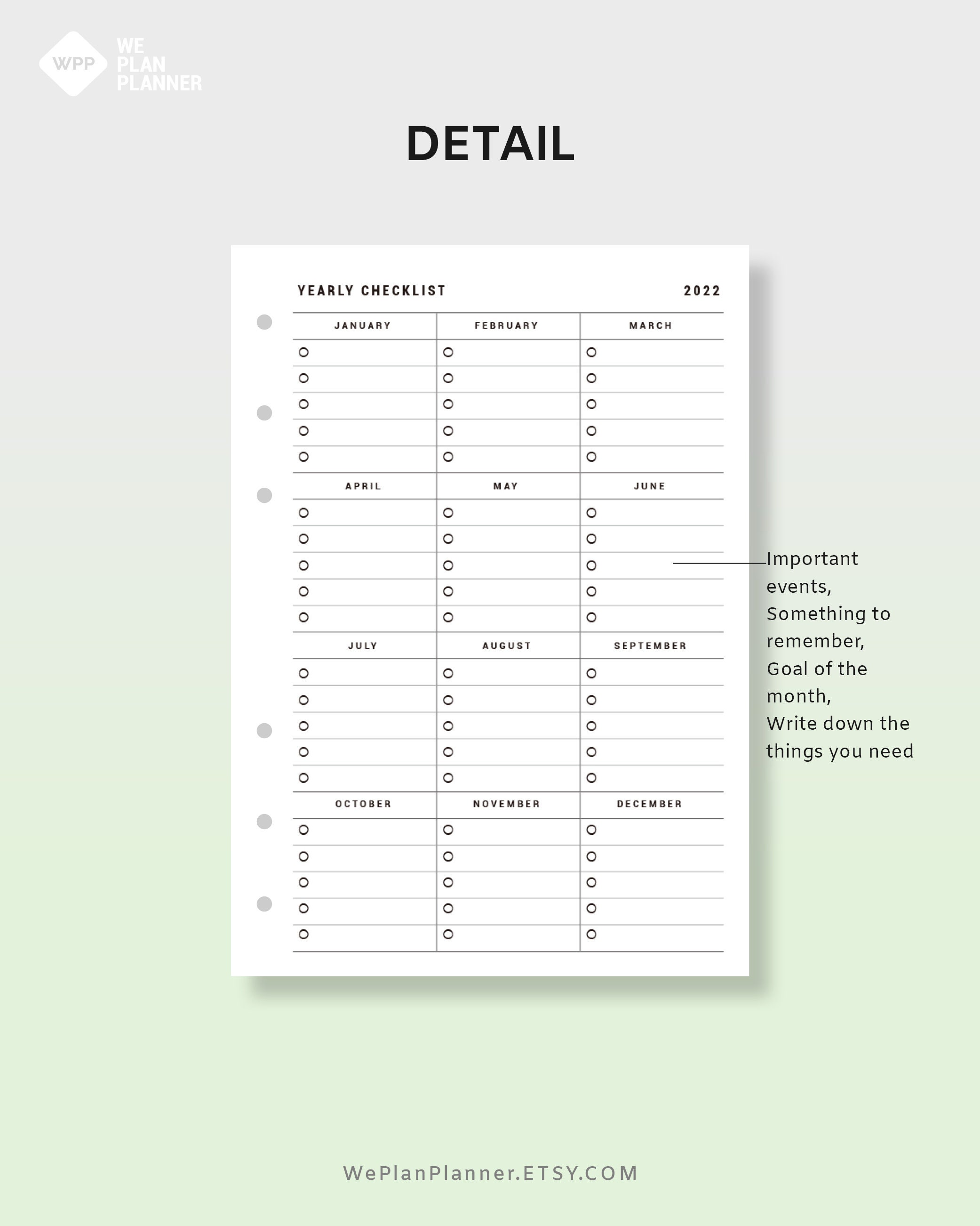 Printable 2022-2023 Yearly Overview Planner Yearly Checklist - Etsy