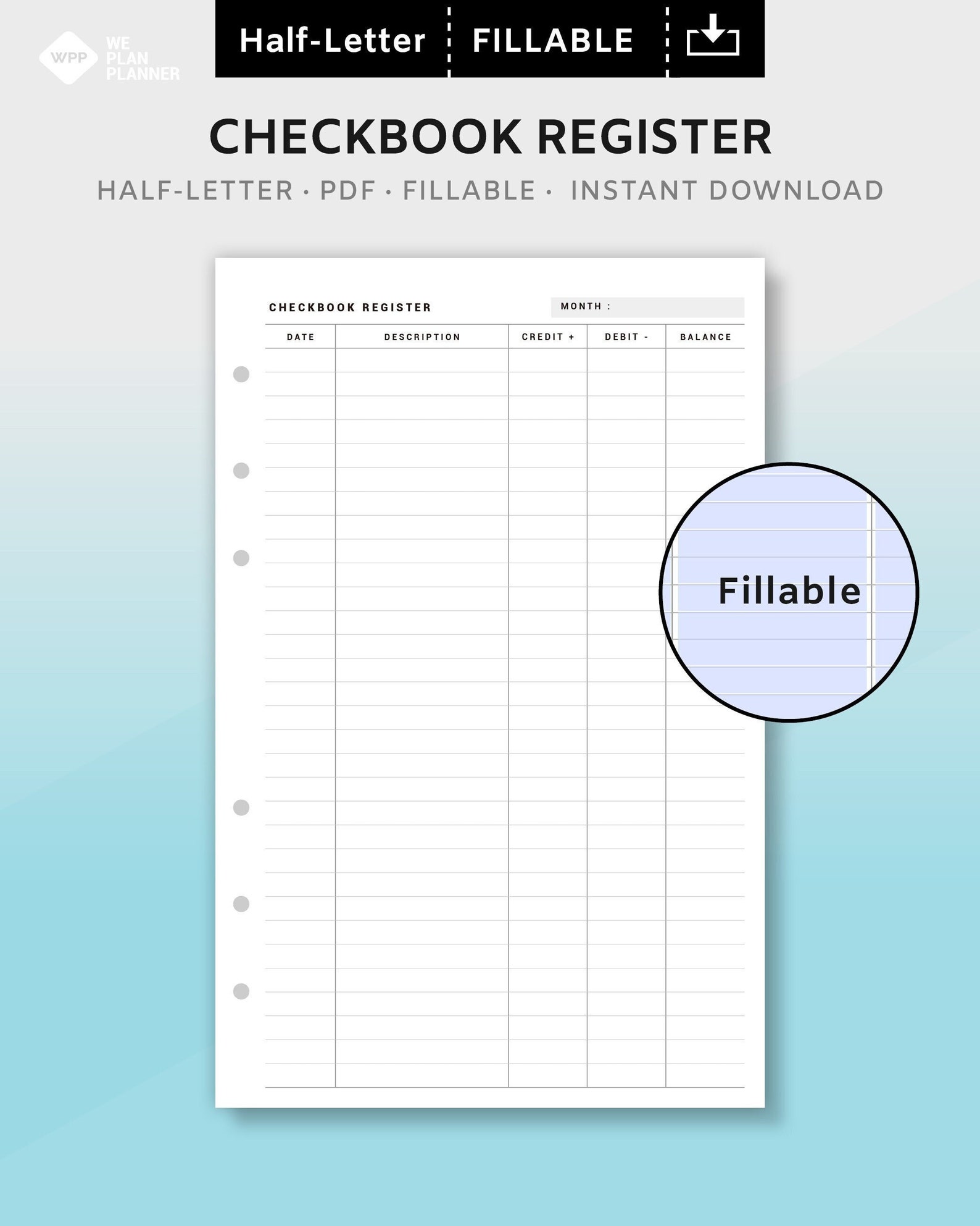 Checkbook Register Printable Planner | Fillable Check Register Pages ...