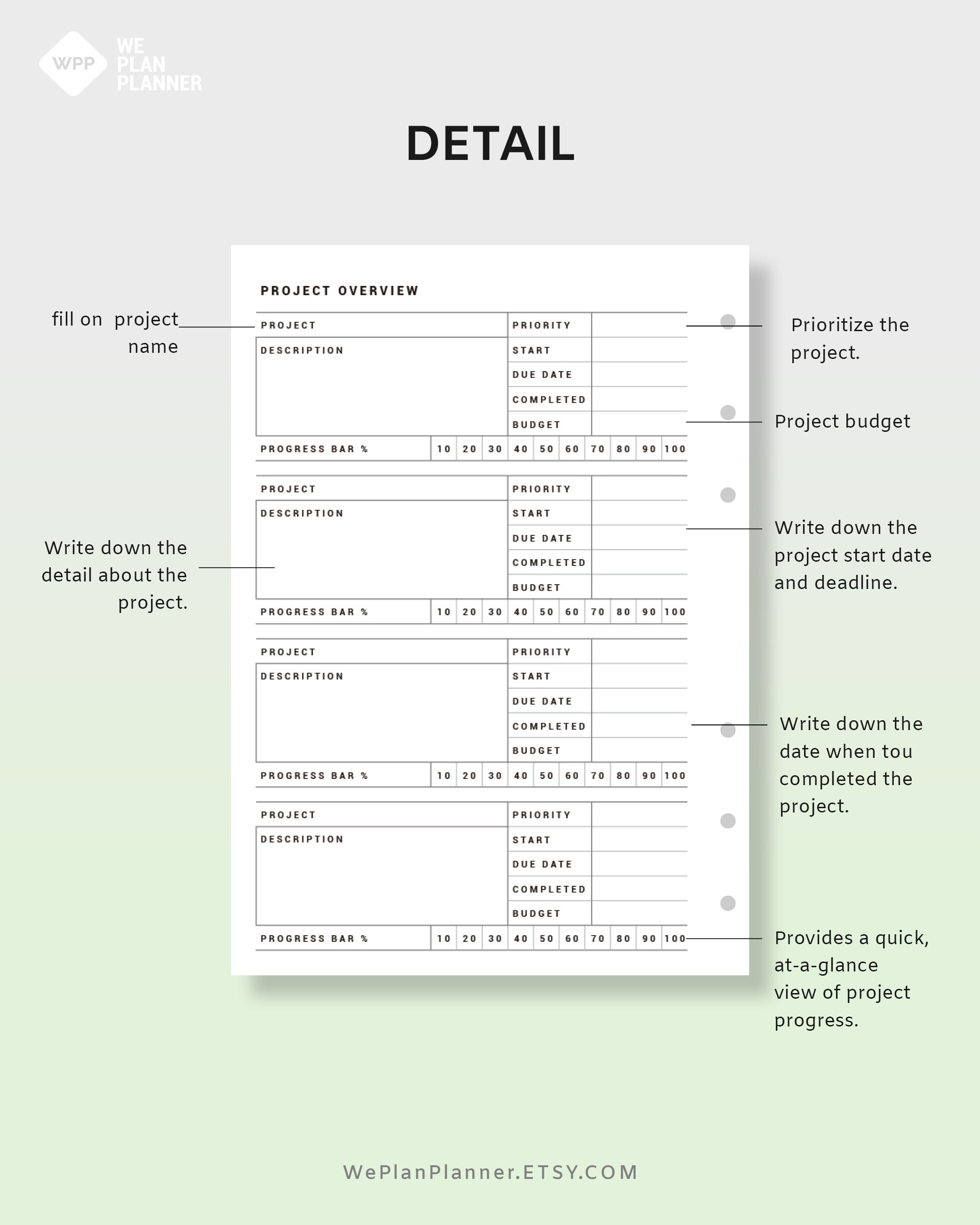 Work Project Overview Management Planner for Business Goal - Etsy