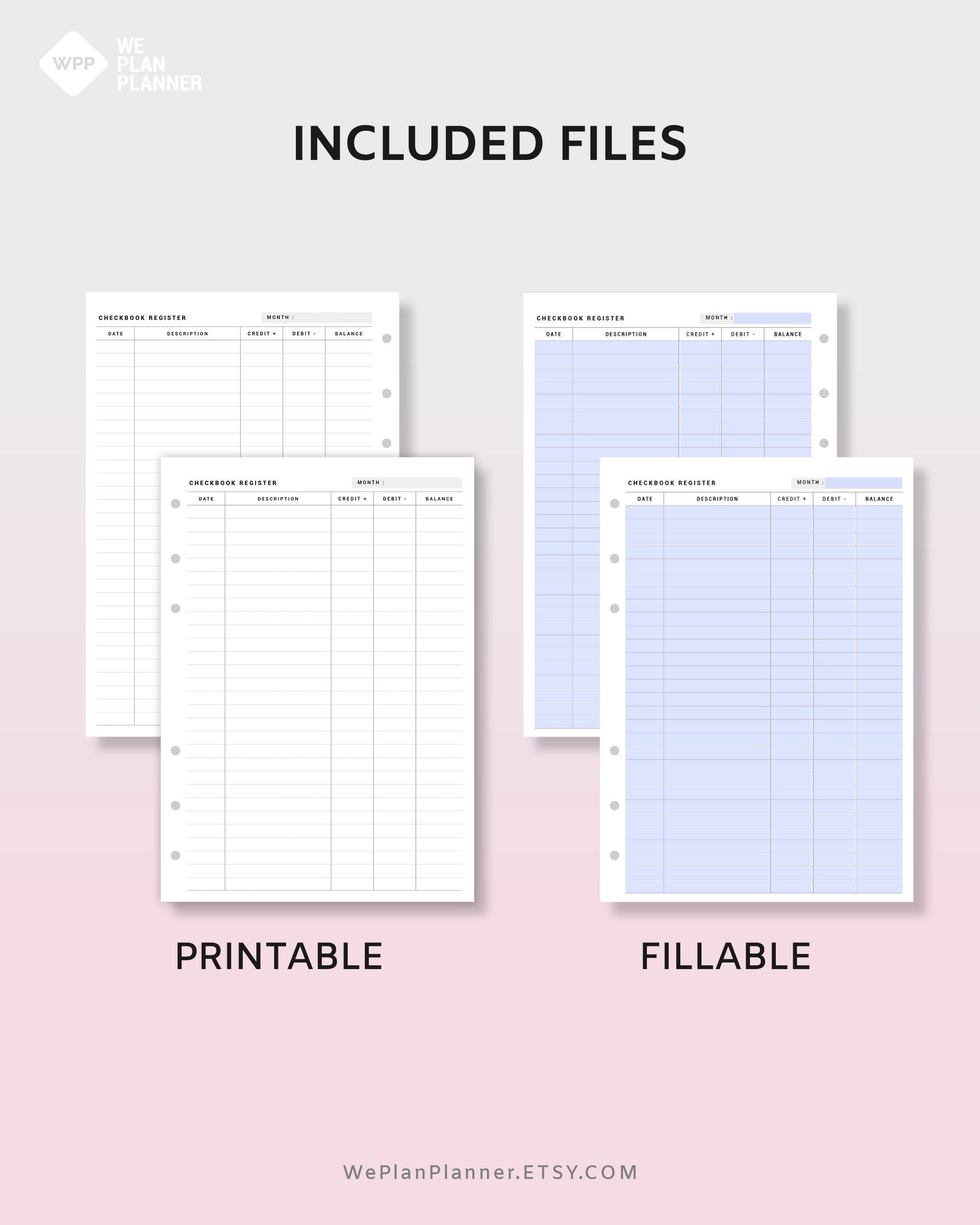 Checkbook Register Printable Planner | Fillable Check Register Pages ...
