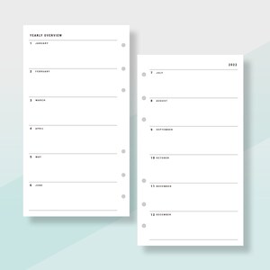 Printable 2022-2023 Yearly Overview Planner Simple Year at a Glance on ...