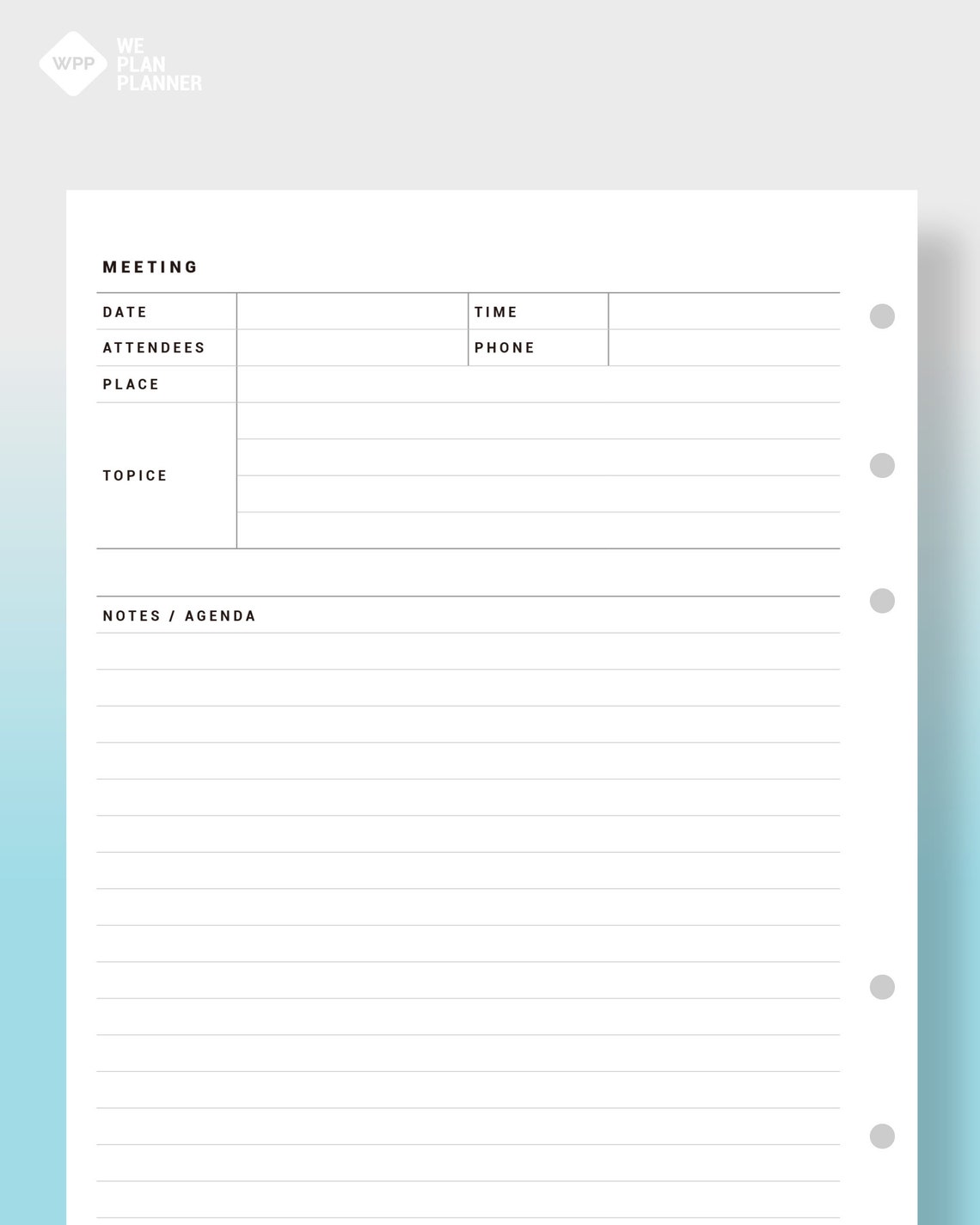 Formal Business Meeting Agenda Planner Template PDF for Work | Editable ...