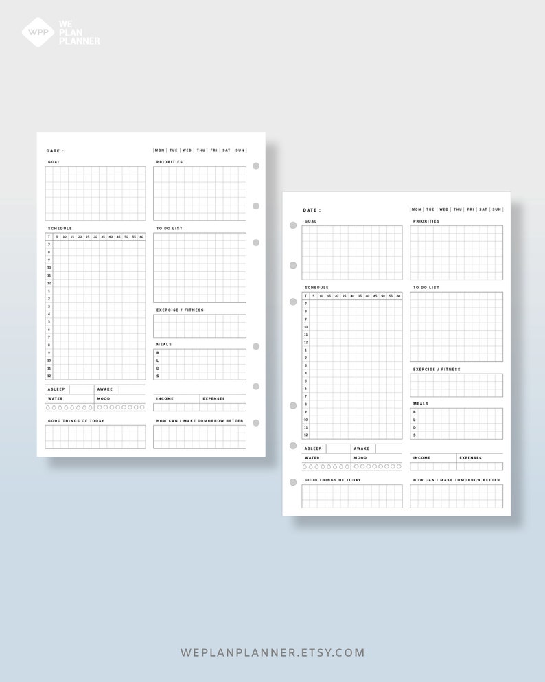 Printable Grid Daily Task Planner timetable Minimalist - Etsy