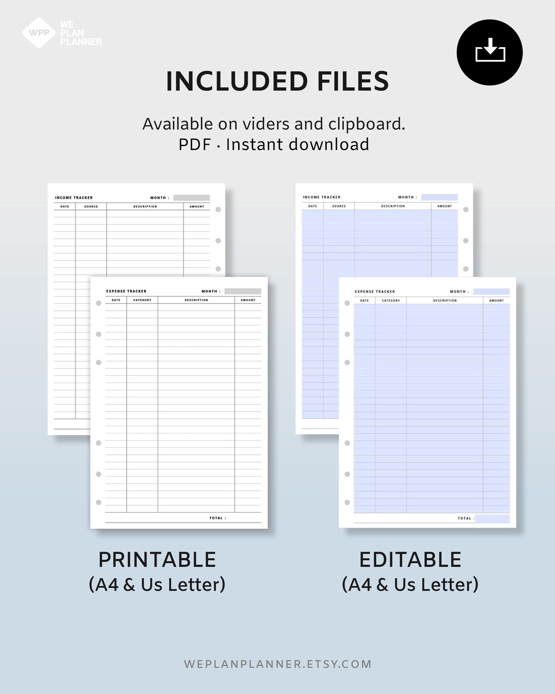 Income & Expense Tracker Printable Planner | Fillable Business ...