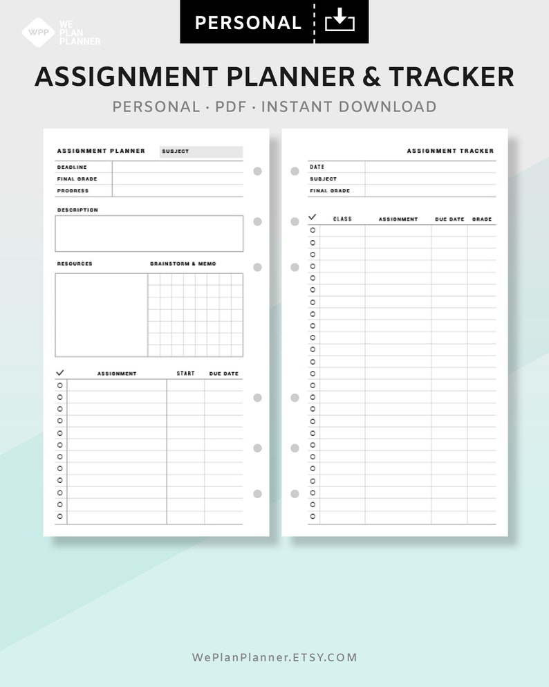 Assignment Planner for Student | Printable Assignment Tracker ...