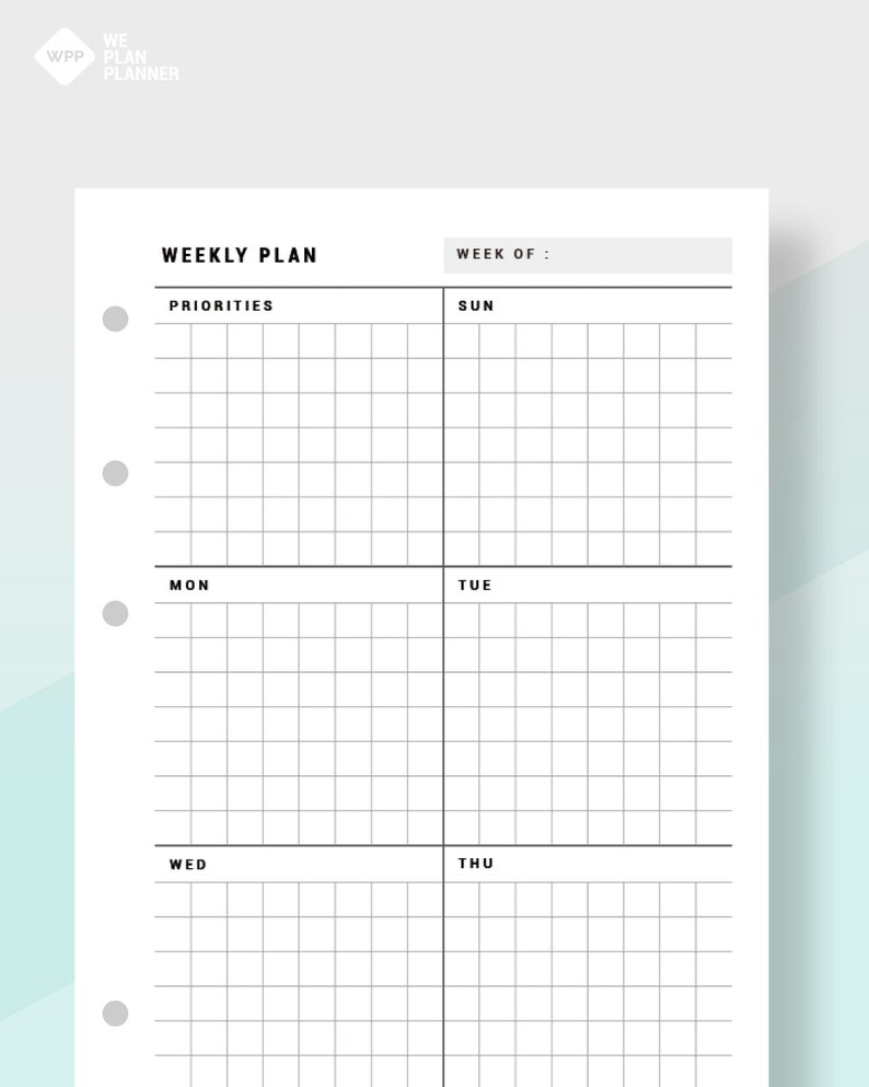 Week on One Page Printable Printable Weekly Planner Agenda Grid Weekly ...