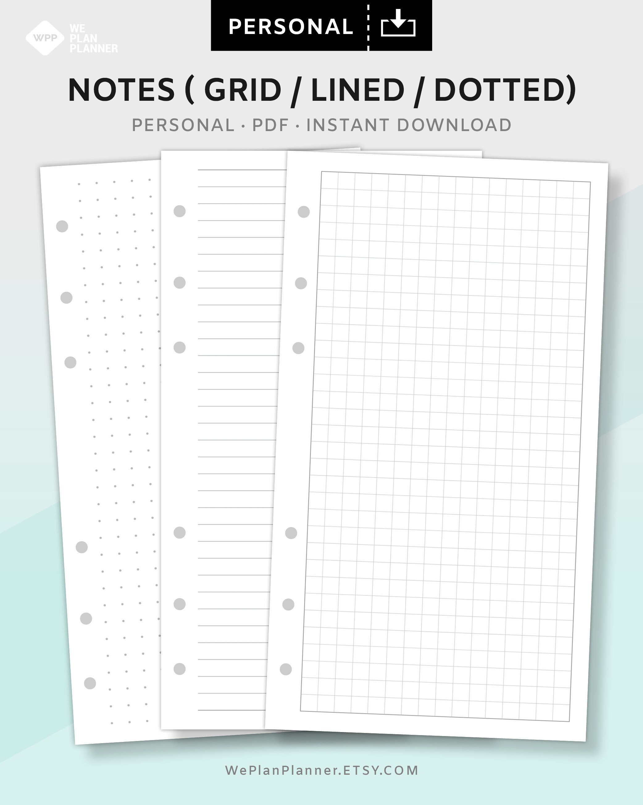 Grid Dotted Lined Paper Printable Planner Inserts Study | Etsy