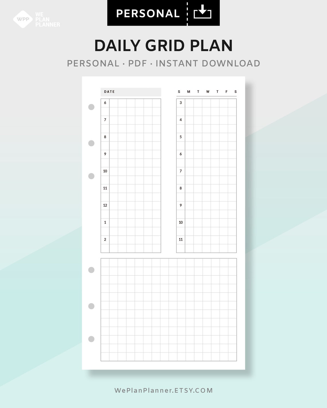 Daily Task Grid Planner Hourly Schedule Day Planner Daily to Do List ...