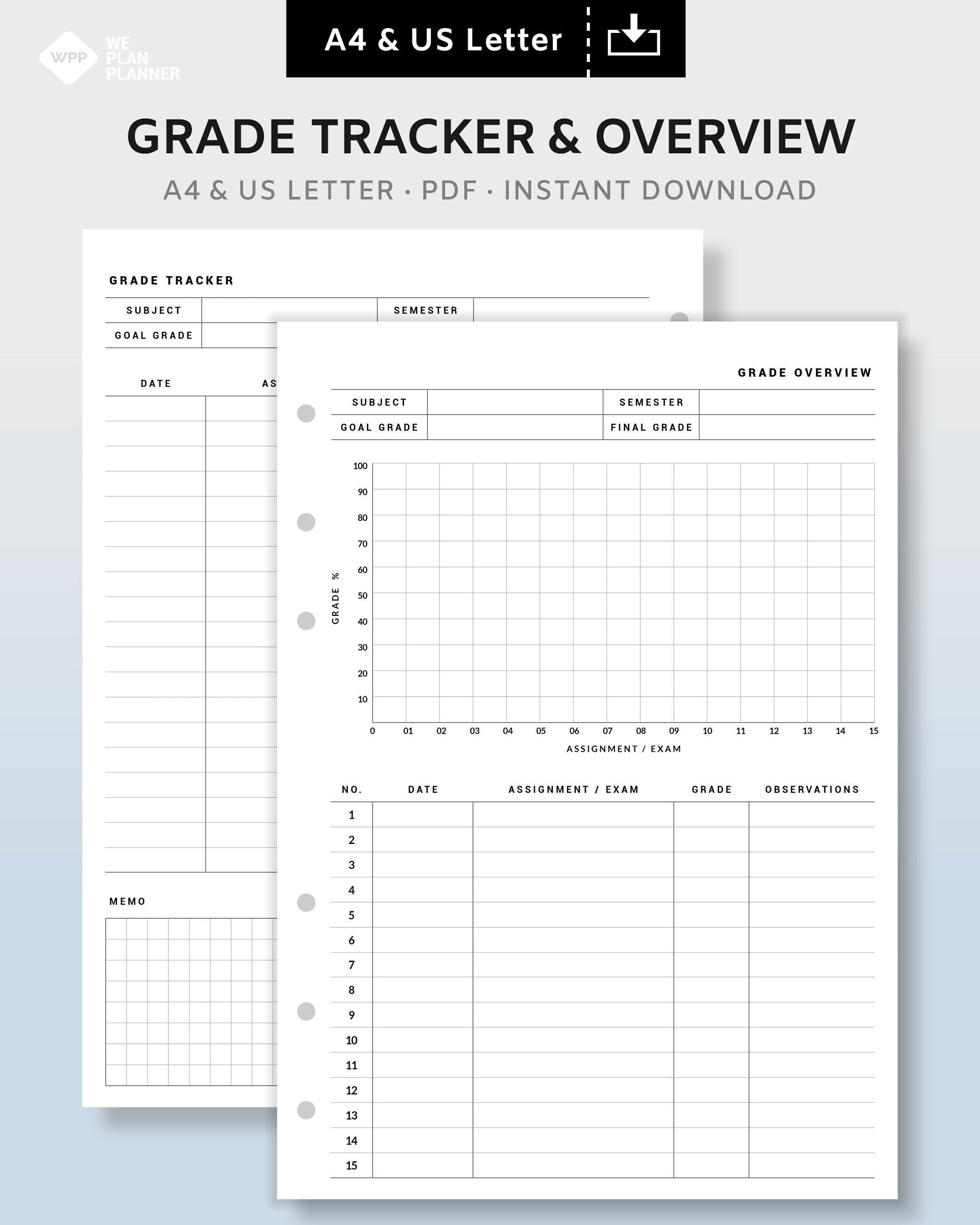 Grade Tracker | Grade Overview College Student Planner | Study Planner ...