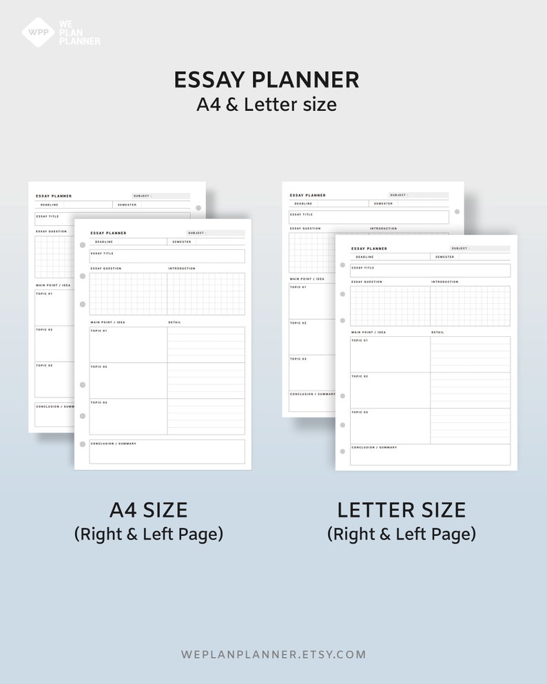 Essay Planner for Student Printable Essay Writing Template Reference ...