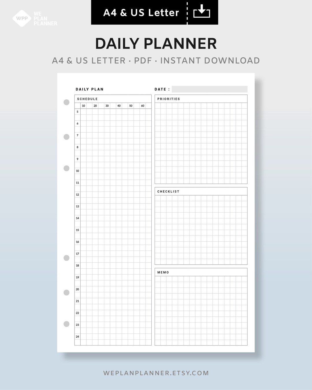 Daily Task Hourly Planner to Do List Work Planner Inserts Undated A4 ...