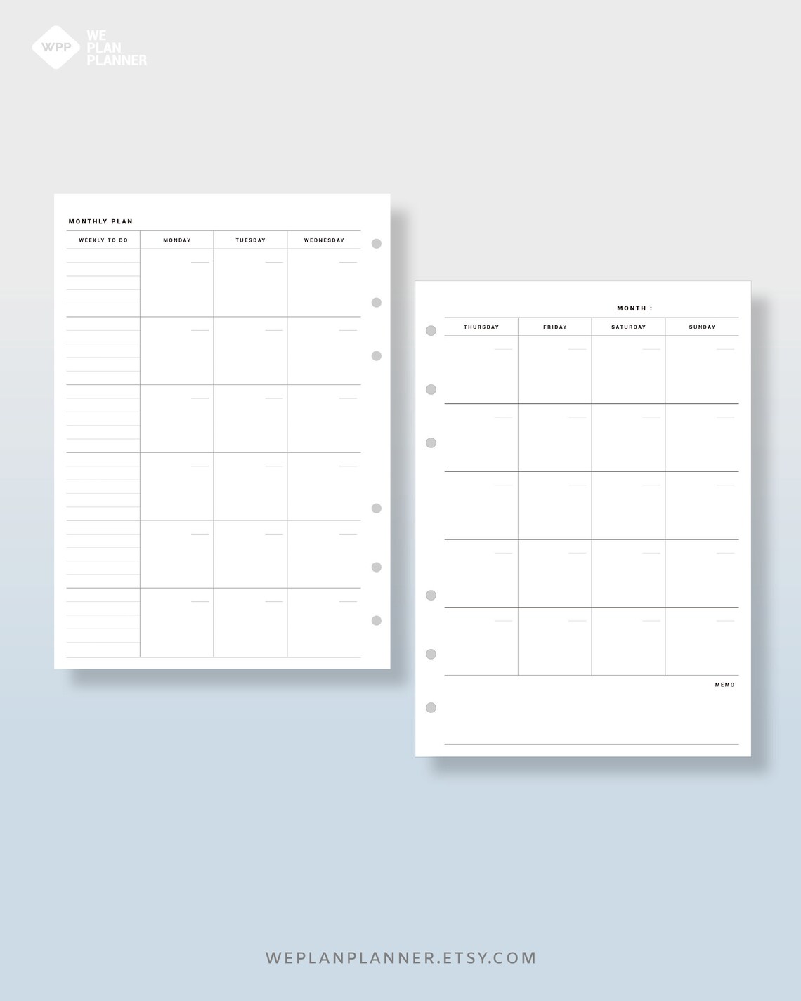 Monthly Planner Printable on Two Pages Sunday & Monday Start - Etsy