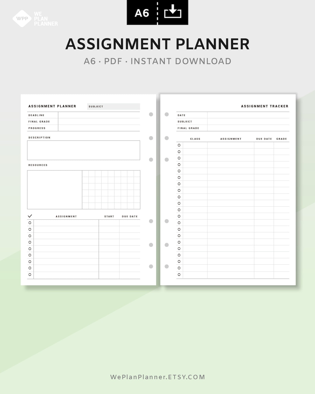 Assignment Planner for Student | Printable Assignment Tracker ...