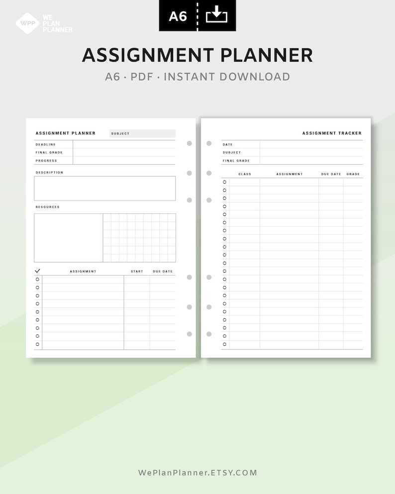 Assignment Planner for Student | Printable Assignment Tracker ...