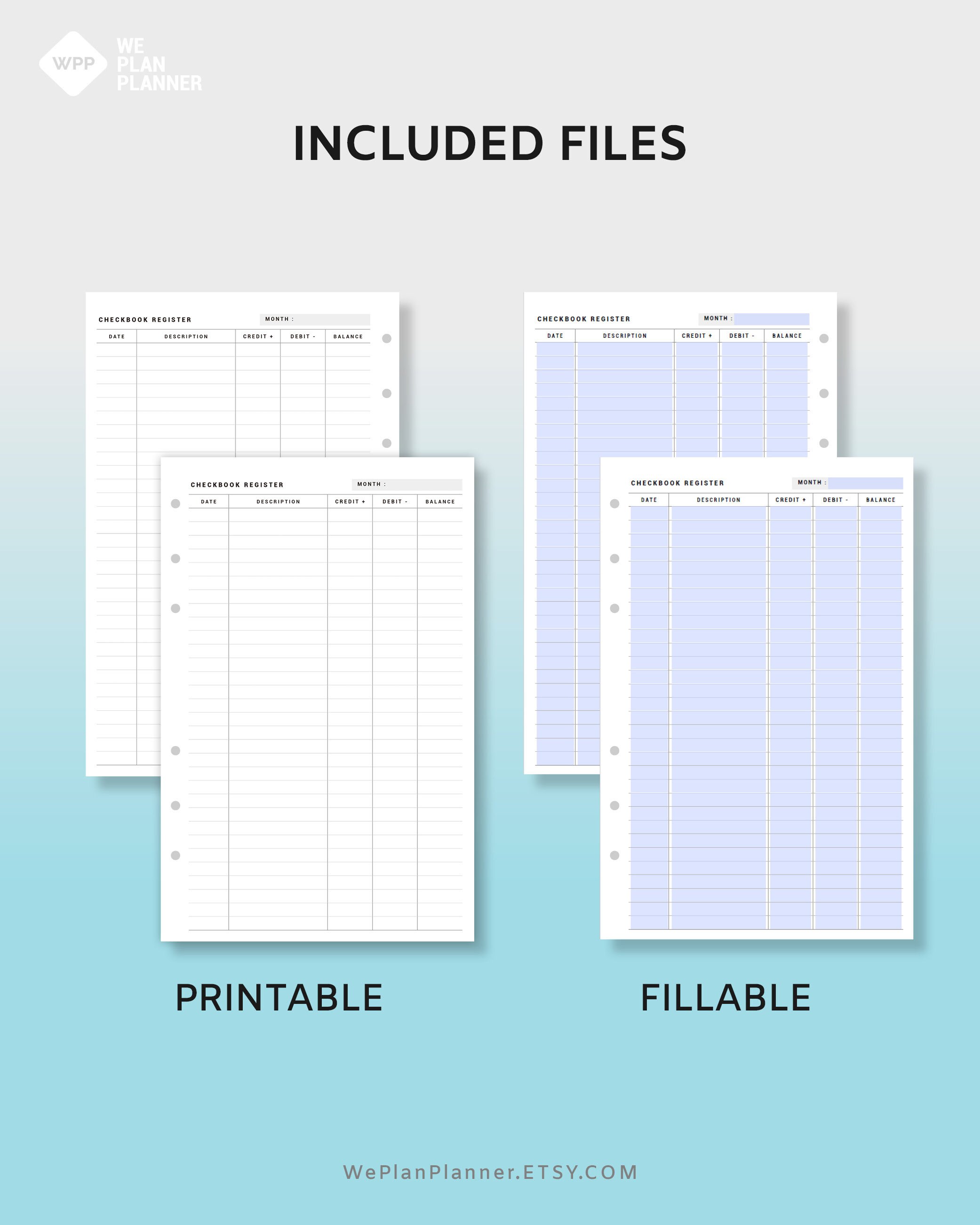 Checkbook Register Printable Planner Fillable Check Register - Etsy