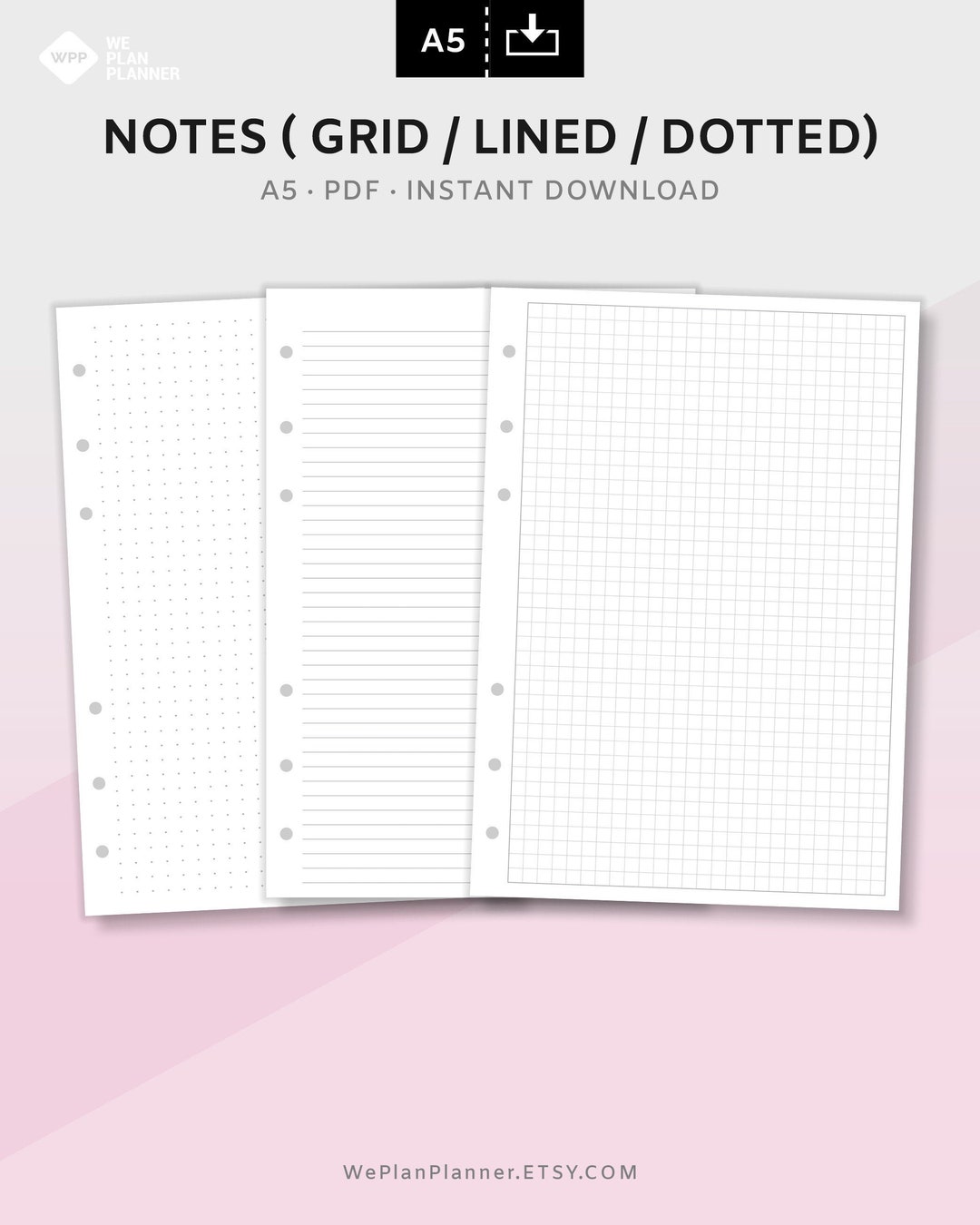 Grid Dotted Lined Paper Printable Planner Inserts Study Note Template ...