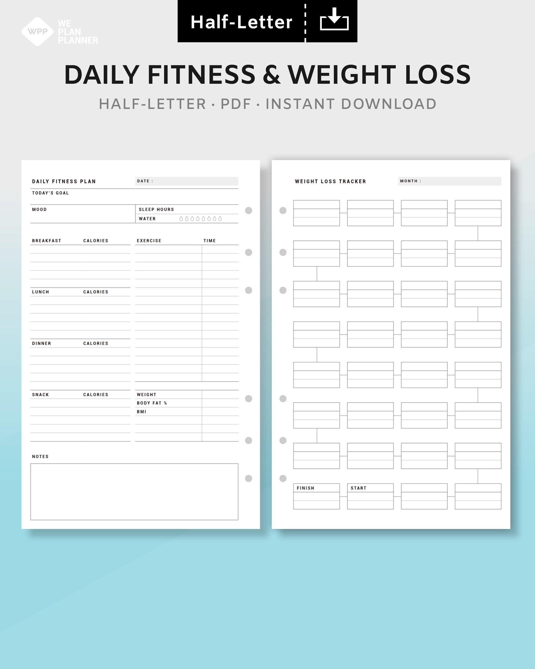 Daily Health Fitness Plan Printable Weight Loss Tracker Health ...