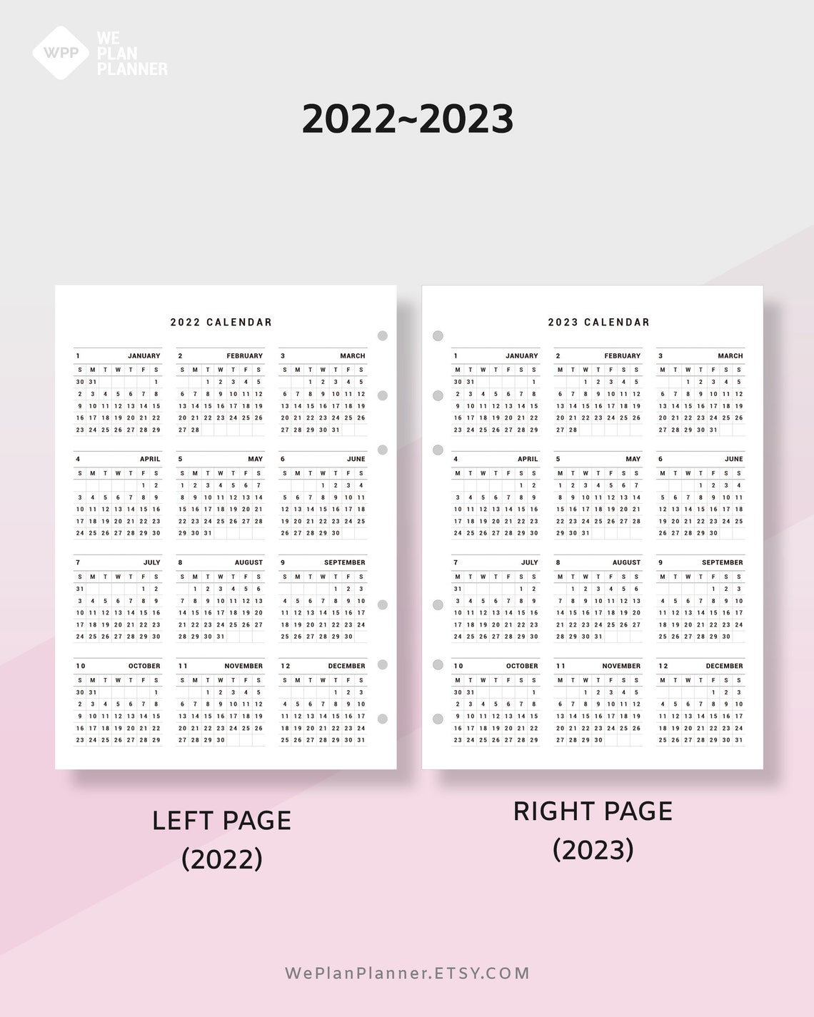 Printable 2022-2023 Calendar Yearly Overview Planner Year at - Etsy