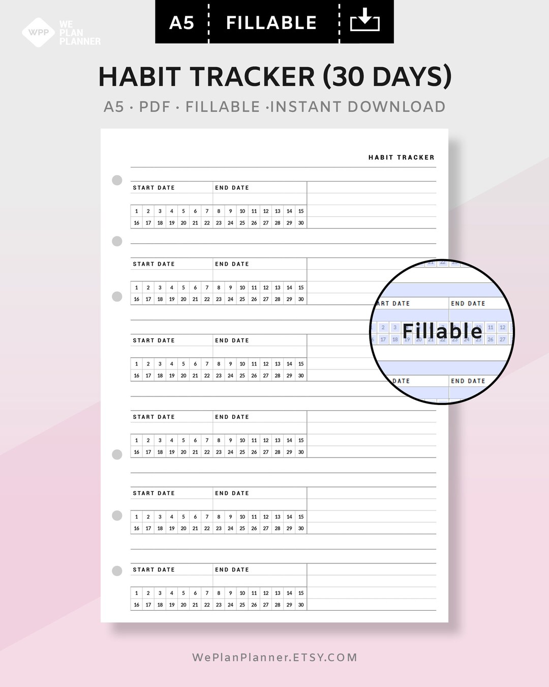 30 Days Challenge Printable A5 Planner Inserts Habit Tracker Routine ...